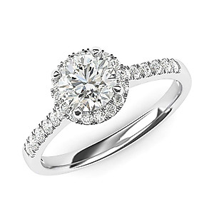 14k White Gold Classic Simulated Round Brilliant Cut Diamond Halo Engagement Ring with Side Stones (3.5)