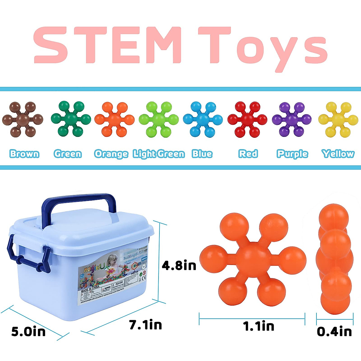 Magic4U 350PCS Building Toys for Kids with Storage Box, STEM Interlocking Blocks Preschool Educational Learning Plastic Connect Block Snowflake Toys for Boys&Girls Aged 3+