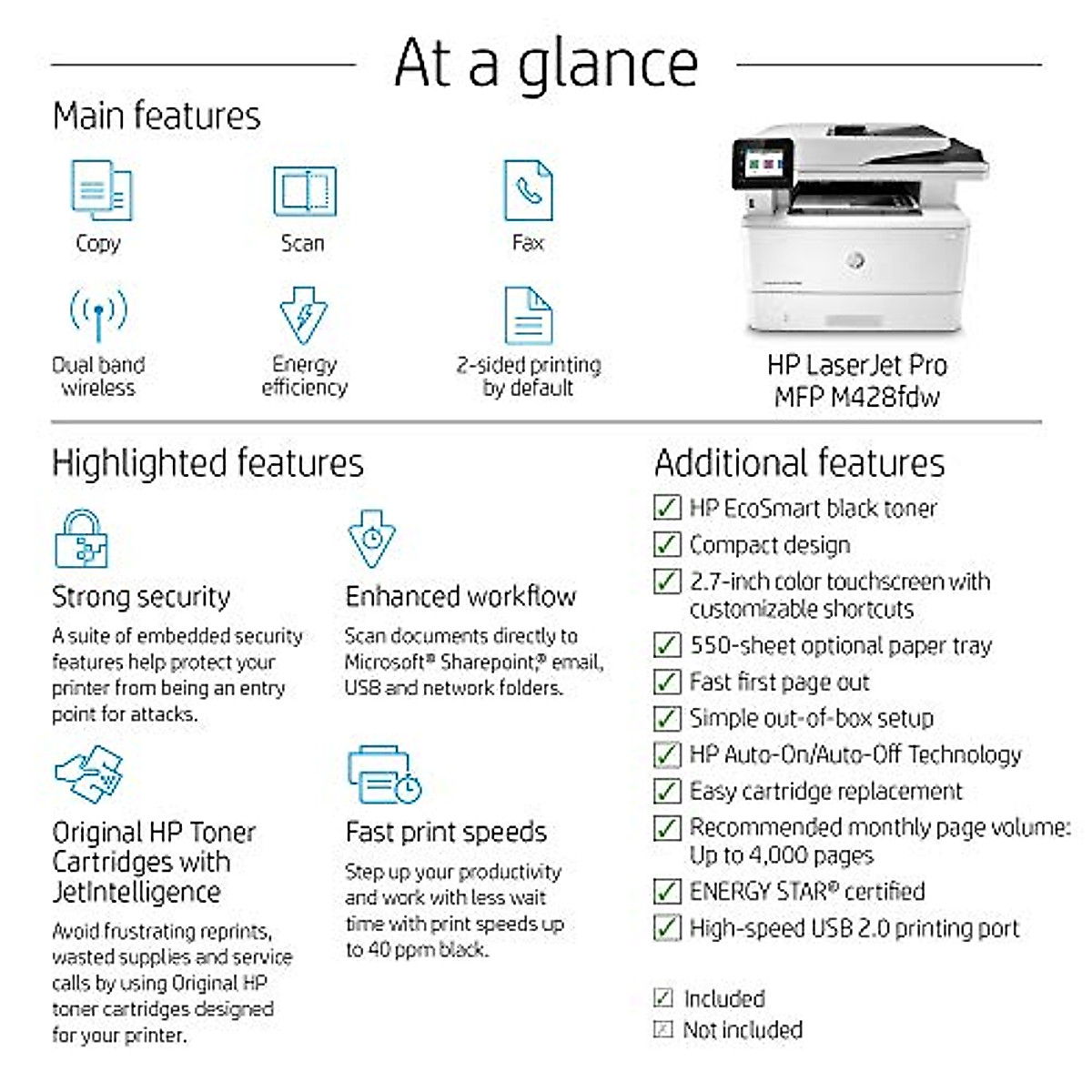 HP Laserjet Pro Multifunction M428fdw Wireless Laser Printer (W1A30A) (Renewed)