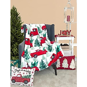 Serafina Home Christmas Holiday Throw Blanket: Country Rustic Red Truck with Tree Design, Picking Out The Tree
