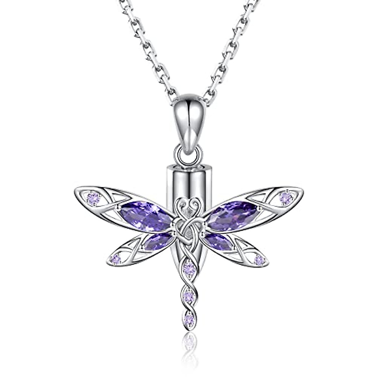 MANBU Dragonfly Cremation Urn Necklace for Ashes - 925 Sterling Silver Memorial Keepsake with CZ Pendant Jewelry Women Keepsake Bereavement Gift for A Loss of the Loved One