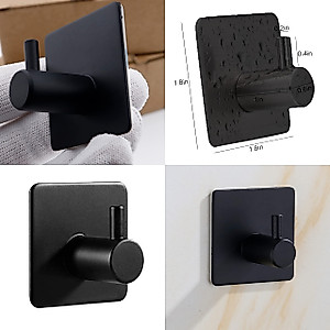 LOOGI Adhesive Hooks, Door Hooks Heavy Duty Towel Hooks Stick on Wall Waterproof Stainless Steel Robe Hanger for Hanging Bathroom Kitchen Home Black 4 Pack