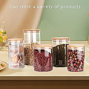 IZEJAZT Glass Jars With Bamboo Lids. 5 Pc Set of Air Tight Sealable Containers. Food Jar Canisters with Airtight Lid for Pantry Storage and Kitchen Organization.