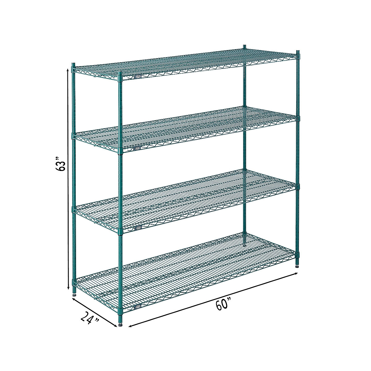 Nexel Poly-Green Adjustable Wire Shelving Unit, 4 Tier, Heavy Duty Commerical Storage Organizer Wire Rack, 24" x 60" x 63", Green