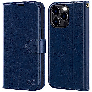 OCASE Compatible with iPhone 15 Pro Max Case Wallet Case, PU Leather Flip Folio Case with Card Holders RFID Blocking Kickstand Shockproof Phone Cover 6.1 Inch 2023, Blue
