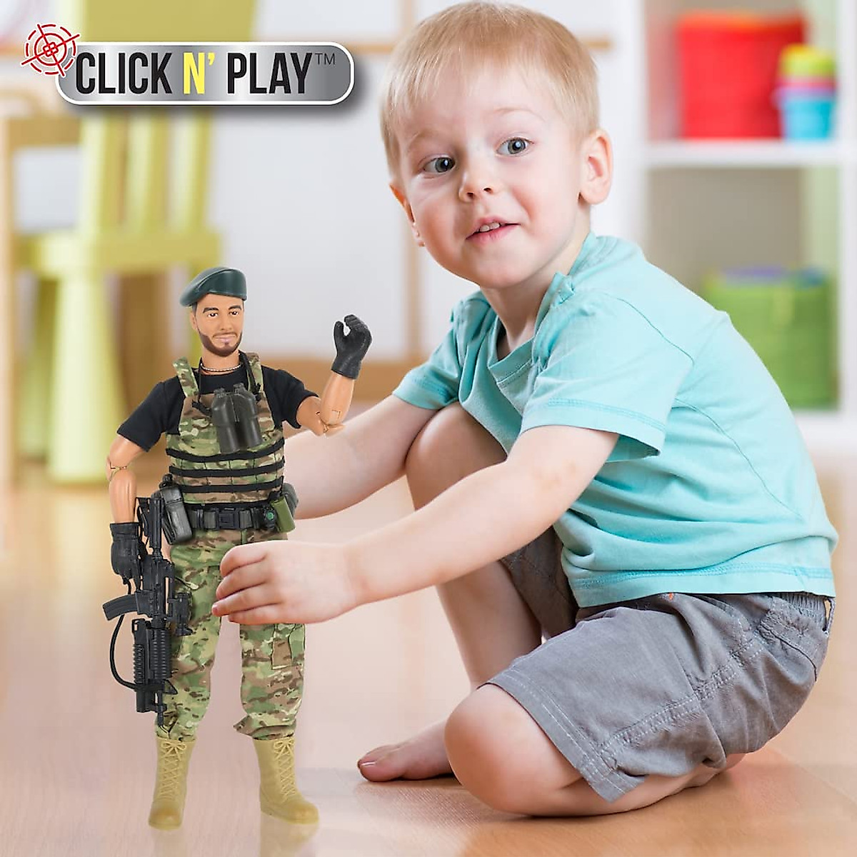 Click N' Play Military Green Beret Elite Force Swat, 12-Inch Action Figures | Fake Gun, Army Stuff, Clothes, Kids Toy, Costume Set | Army Figure, Soldier, Police Officer, World Peacekeepers, Men Toys