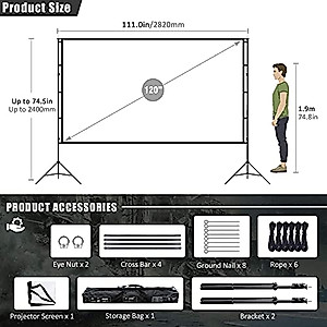 Projector Screen with Stand 150inch Portable Projection Screen 16:9 4K HD Rear Front Projections Movies Screen for Indoor Outdoor Home Theater Backyard Cinema Trave (150 inch)