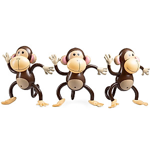 Large Inflatable Monkey (Pack of 3) 27-Inch Monkeys for Baby Shower, Safari, Jungle Themed Birthdays, Blow Up Animal Party Favors and Decorations for Kids and Toddlers