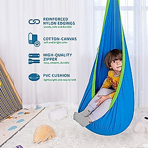 OUTREE Kids Pod Swing Seat Cotton Child Hammock Chair for Indoor and Outdoor use (Blue)