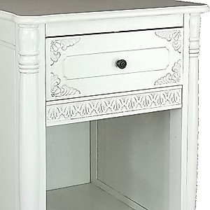 Benjara Kai 26 Inch Wood Accent Chest, 1 Drawer, Open Space, Carved Design, White