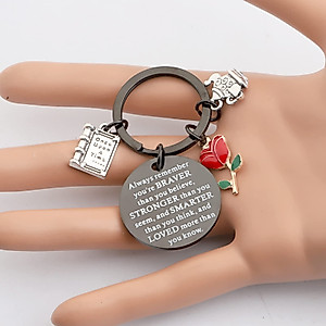 KUIYAI Fairytale Jewelry Belle Rose Charm Keychain Always Remember You’re Braver Than You Believe Keychain Inspirational Gift (BellesKBLK)