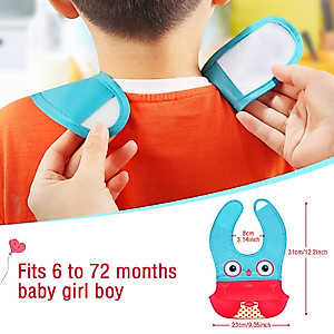 HAHA Baby Silicone Bibs for Girls Boys Eating Feeding Toddler Waterproof Roll-Up Bib with Food Catcher Unisex Infant Bibs for Babies, 2 Pack (Red&Beige/Blue&Red)