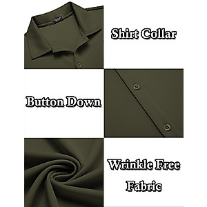 COOFANDY Men Long Sleeve Button Up Shirts Summer Lightweight Slim Fit Dress Shirts Army Green