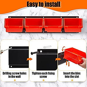 16 Pcs Plastic Wall Mounted Storage Bins (6.3inch x 3.2inch x 4inch) Hanging Stackable Storage with 4 Pieces Horizontal Shelf Trays Screw Organizers and Storage Bins Tool Organizers for Men Tools Gift