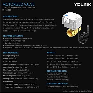 YoLink Wireless Smart Valve Control Kit, 1" Brass Motorized Valve, Wireless Valve Controller, Battery Powered Valve