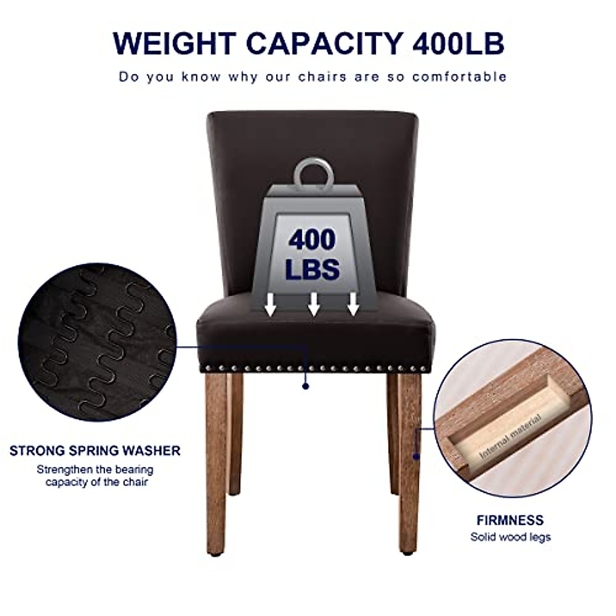 subrtex Dining Set Parsons Chairs, Large Set of 2, Leather/Brown