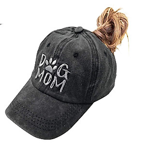 OASCUVER Denim Fabric Adjustable Dog Mom Ponytail Hat Fashion Baseball Cap