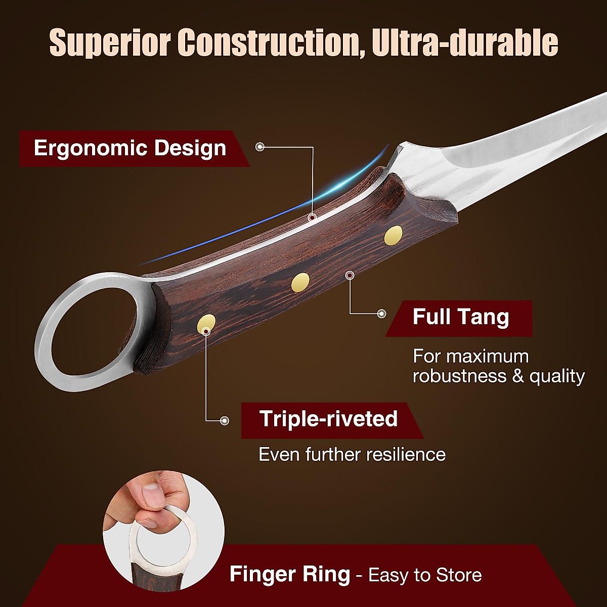 TrDLam Boning Knife, 6 Inch Deboning Knife for Cutting Meat High Carbon Steel Ultra Sharp Full Tang & Ergonomic Japanese Knife, Hand Forged Fish Fillet Knives with Sheath Ideal For Gift