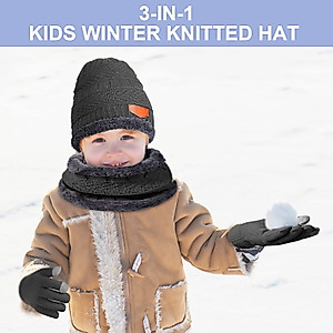 12 Pieces Kids Winter Hat Glove Scarf Sets Thick Fleece Lining Cap Knitted Beanie Warm Touchscreen Mitten Neck Warmer Gaiter for Boys and Girls, Age 5-14