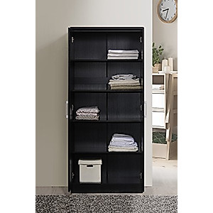 HODEDAH IMPORT 2 Door Wardrobe with Adjustable/Removable Shelves & Hanging Rod, Black