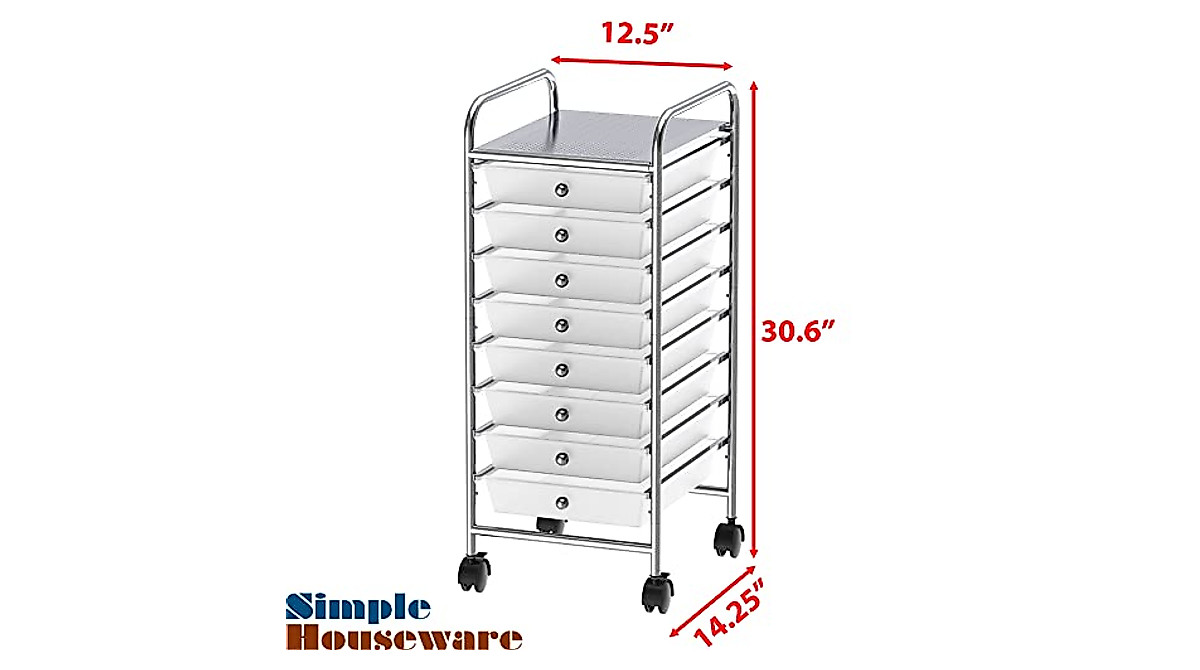 SimpleHouseware 8-Drawer Rolling Storage Cart - Durable Metal & Chrome