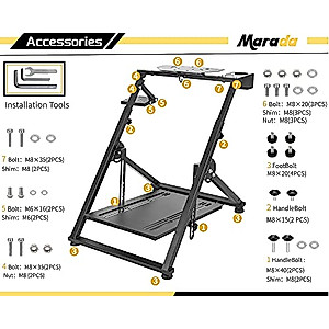Marada Sim Racing Wheel Stand Simulator Cockpit X-Structure Quick Fold Fits for Thrustmaster/Logitech G29, G923, G920, T300RS, T150 Adjustable Gaming Stand without Steering Wheel, Pedal, Handbrake