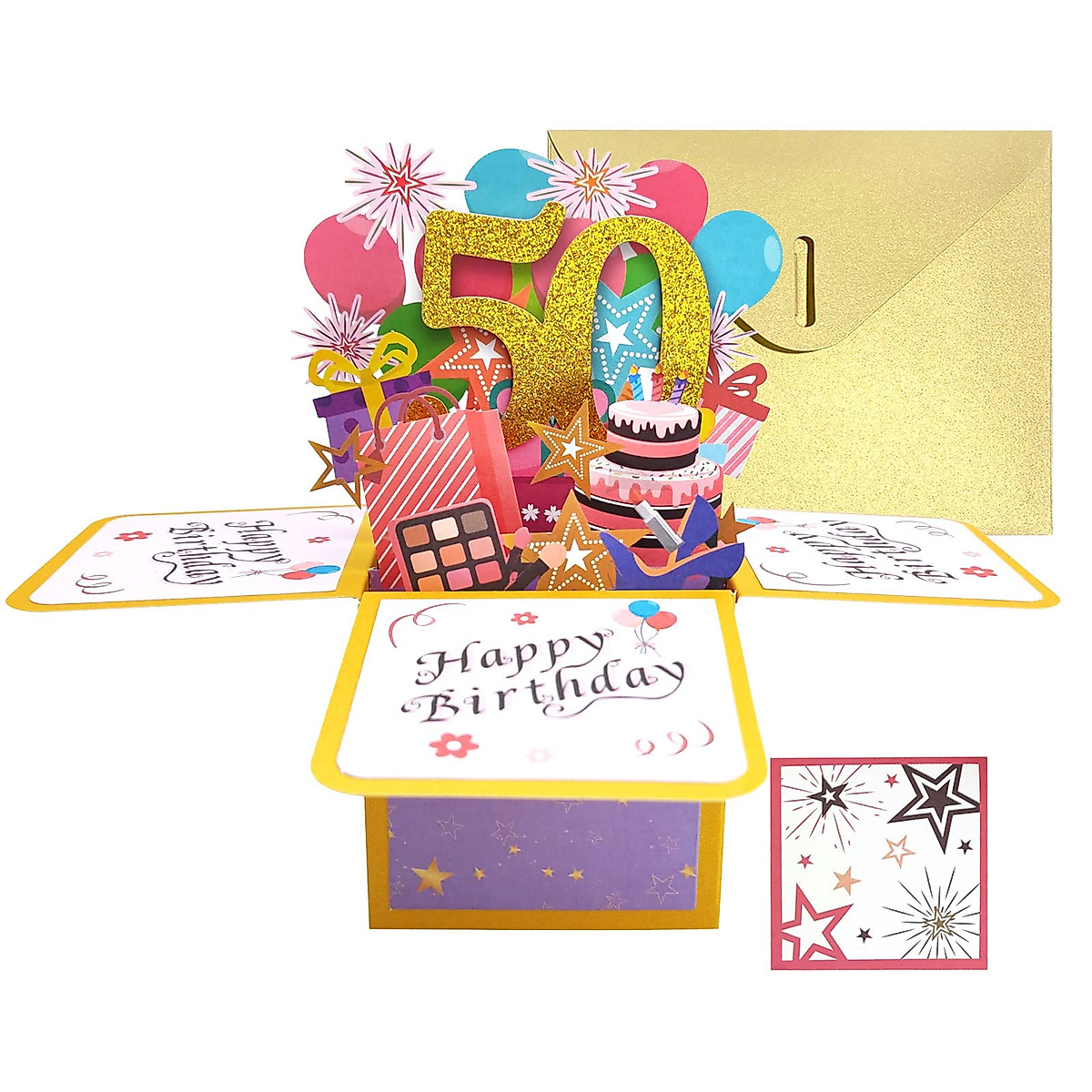 Happy 50th Birthday Cards 50th Birthday Greeting Card 50th Gift Card Birthday Pop Up Cards with Note Card and Envelope 50th Birthday Gifts for Women, Wife, Mother Gifts Box 3D Popup Birthday Cards