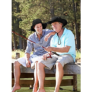 Boao 2 Pieces Sun Hats for Men Women Wide Brim Safari Bucket Hat Boonie Hat UV Protection Fishing Hiking Summer(Black)