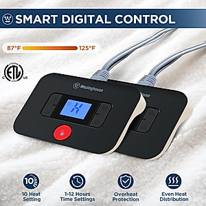 Westinghouse Queen Size Heated Mattress Pad, Luxury Quilted Electric Bed Warmer with 10 Heat Settings Dual Controller, 1-12H Auto Shut Off, Fit Up to 17" Deep Pocket, Machine Washable, 60x80 Inch