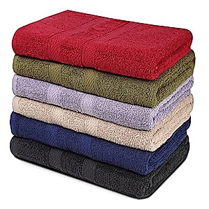 ZUPERIA Classic Bath Towels - 6 Pack - 27" x 54" - Ultra Soft 100% Cotton Large Bathroom Towels, Highly Absorbent Towel for Bathroom, Ideal for Pool, Home, Gym, Spa, Hotel (Assorted)