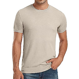 Sailwind Mens Linen Knit T-Shirt Short Sleeve Crew Neck Contrast Trim Tee Shirt