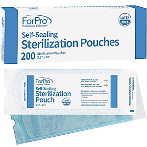 ForPro Self-Sealing Sterilization Pouches, Latex-Free, Color Changing Indicator, 3.5” W x 10” L, 200-Count