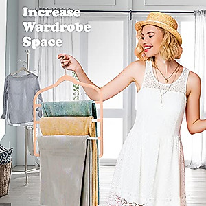 Tinfol Pink Pants Hanger Space Saving, 4pc Non Slip Velvet Clothes Hanger, Clothing Jeans Hangers, Multiple Trouser Hangers Closet Storage Organizer for Pants Jeans Scarf Towels Tie Towel Clothes