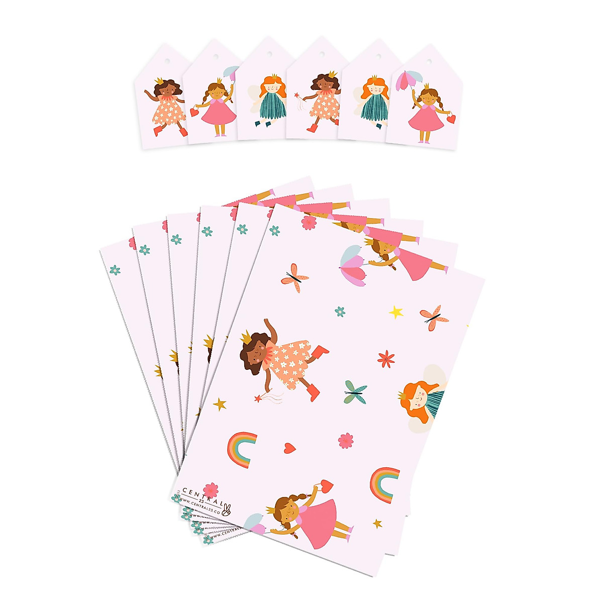 CENTRAL 23 Girls Wrapping Paper Birthday - 6 Sheets of Gift Wrap - Fairy Princess - Rainbow - For Christmas Easter Baby Shower Party Decorations - Recyclable