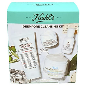 Kiehl's Deep Pore Cleansing and Hydrating Set:: Ultra Facial Cleanser, Rare Earth Deep Pore Cleansing Masque, Daily Refining Milk-Peel Toner, Ultra Facial Moisturizing Cream with Squalane