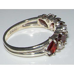 LetsBuyGold 925 Sterling Silver Real Genuine Garnet & Cultured Pearl Womens Eternity Engagement Ring - Size 6
