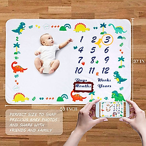 Cloele Baby Monthly Milestone Blanket - Newborn Unisex Baby Age Blanket 37"x53" First Year Calendar Growth Chart - Soft Baby Month Blanket for Boy & Girl Dinosaur Photography Background Blanket White