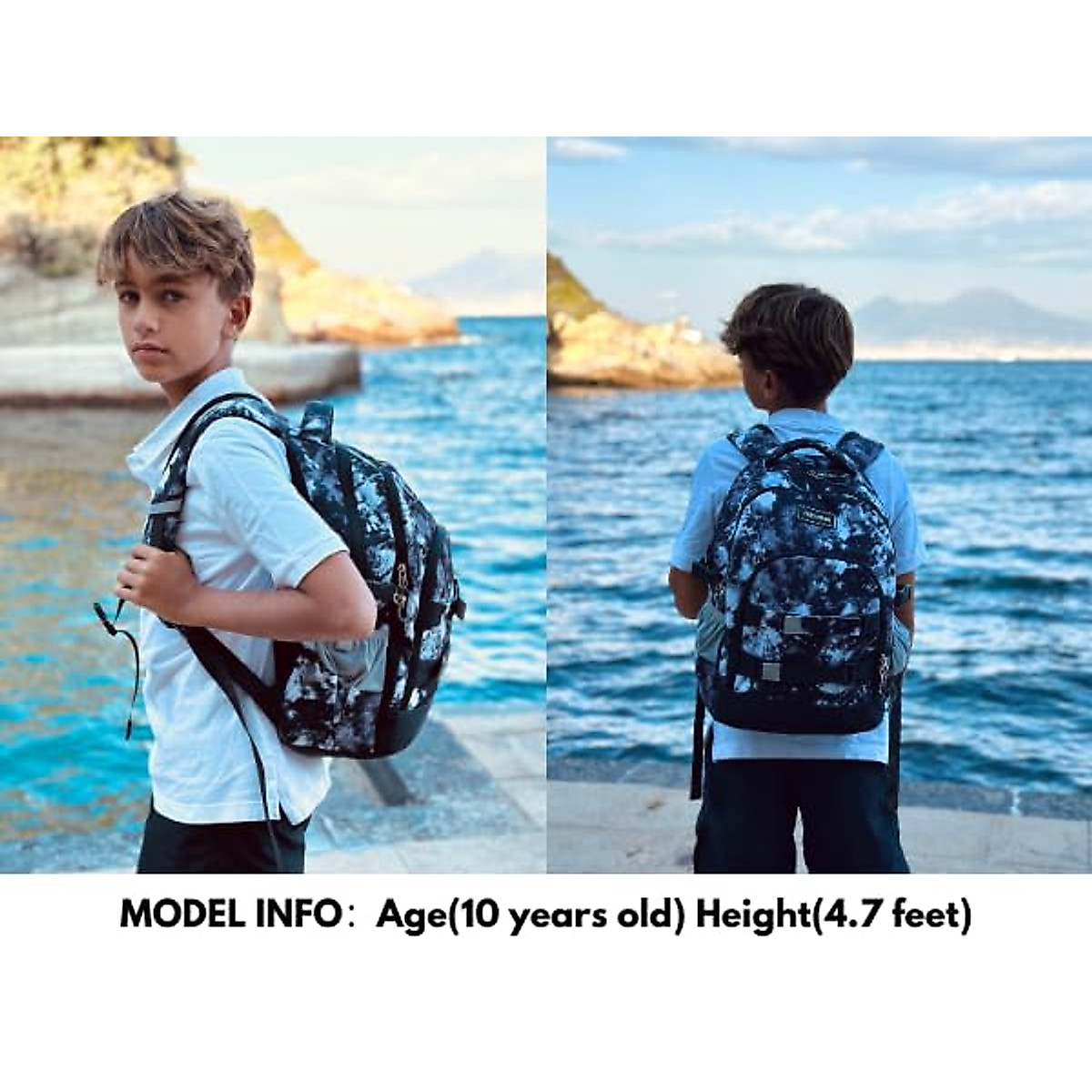 mibasies Kids Backpack Boys, Elementary School Backpack for Boys 17Inch(Marble Black)