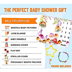 Mushroom Theme Baby Monthly Milestone Blanket, 48x40in Soft Flannel, Watercolor Backgrounds, Newborn Mom Gifts, Baby Shower Age Growth Tracker with Bonus Maker BTLSSS1