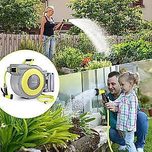 Bietor Retractable Garden Hose Reel 1/2 Inch x 130 ft + 6 ft, Wall Mounted Water Hose Reel, with 9 Pattern Hose Nozzle, Slow Return System, Any Length Lock, 180°Swivel Bracket