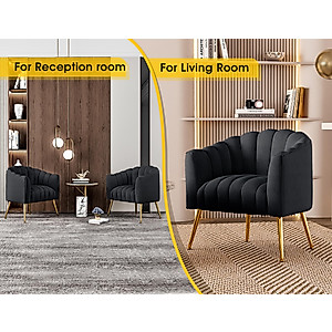 Dewhut Oversized Pumpkin Couch Accent Chair, Modern Comfy Velvet Upholstered Barrel Chairs, Luxury Single Sofa Armchair for Living Room, Waiting Room, Office and Vanity, (Black)