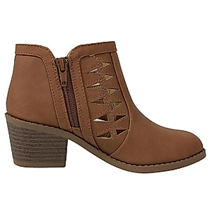 Soda Girl's Triangle Cutout Side Chunky Stacked Heel Ankle Boot (Tan, numeric_2)