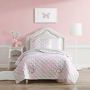 Laura Ashley Kids - Twin Quilt Set, Reversible Kids Bedding with Matching Sham(s), Ideal for Toddler Bedding Set (Ellyn Pink, Twin)