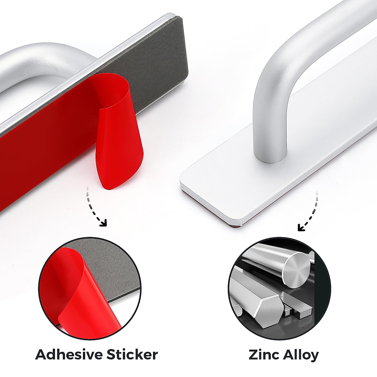 2 Pack Adhesive Handles Self Stick Instant Cabinet Handles 5.83" Stick on Cabinet Handles Drawer Push Pull Handles Helper Sliding Screen Door Handles for Sliding Closet Window Wardrobe - Silver