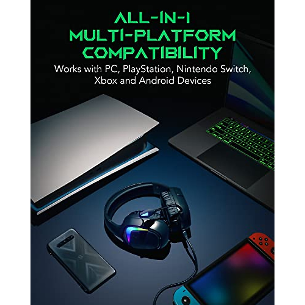 Black Shark Gaming Headset for PC, PS4, PS5, Xbox, Switch, All-in-1 Gaming Headphones with Ultra-Clear Bendable Mic, 50mm Dynamic Drivers, Noise Isolation Ear Cushions, in-line Controls - Goblin X1