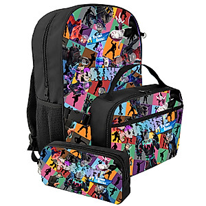 Qxohuow Anime Game Backpacks Schoolbag Set with Lunch Box and Pencilcase for Boys Girls 17 inches 3#