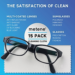 Metene 15 Pack Microfiber Cleaning Cloths (6"x7") in Individual Vinyl Pouches | Glasses Cleaning Cloth for Eyeglasses, Phone, Screens, Camera Lens and Other Delicate Surfaces Cleaner (Black＆Grey)