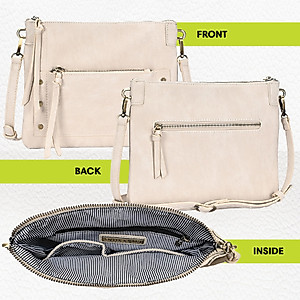 Antik Kraft The Savannah Crossbody Shoulder Bag - Bone | Vegan leather Crossbody Shoulder Bag | Shoulder Bag with removable crossbody strap 53-63 cm | 11in x 1.5in x 8.5in |