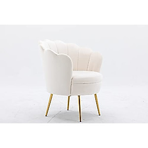 ZOBIDO Modern Accent Velvet Chairs Comfy Upholstered Vanity Chairs for Bedroom Armchair Dining Chairs with Golden Metal Legs Desk Chair Makeup Chairs for Living Room (White)