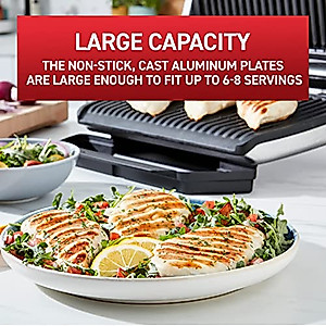T-Fal OptiGrill Stainless Steel XL Electric Grill 6 Servings 9 Intelligent Automatic Cooking Modes 1800 Watts Nonstick Removable Plates, Dishwasher Safe, Indoor, Frozen Food